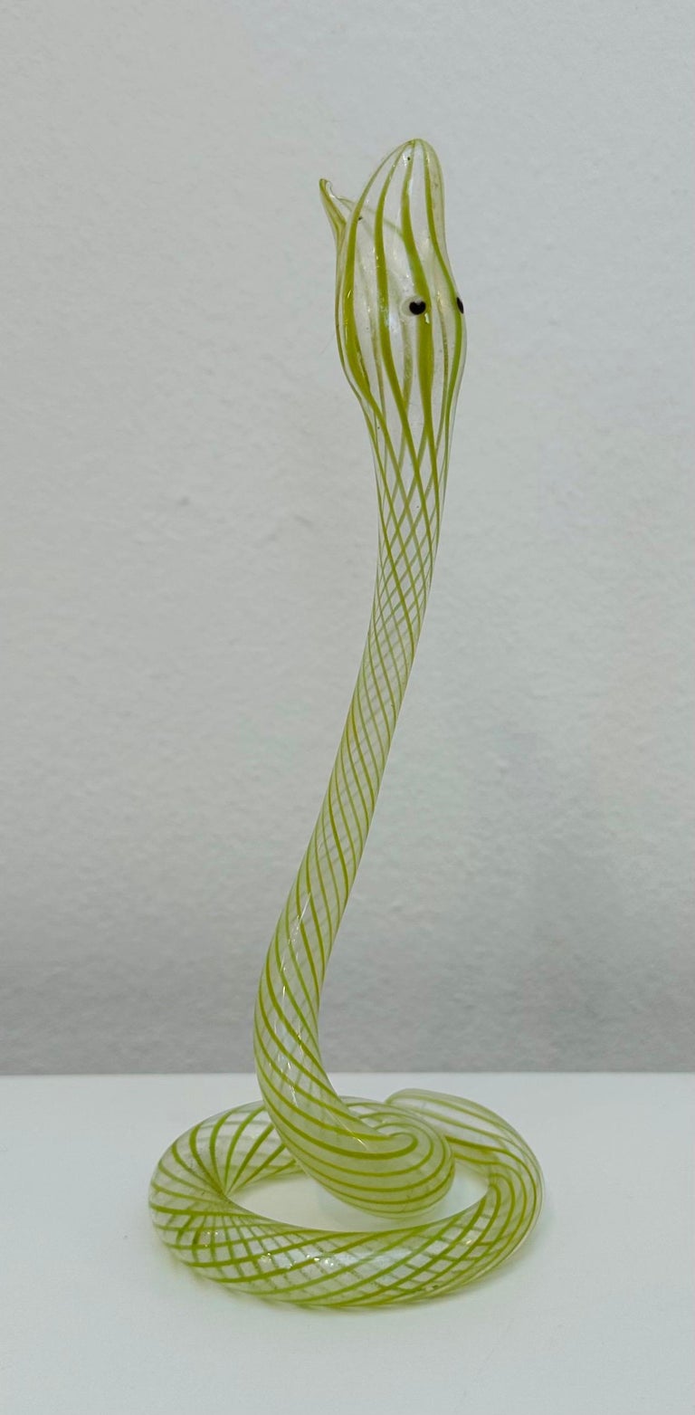1930s Art Deco Bimini or Lauscha Lampworked Lime Green Striped Snake ...