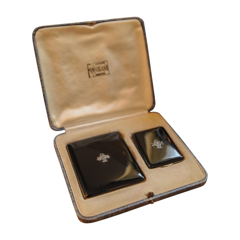 1930s Art Deco Black Lacquer and Chrome Cigarette Set with Case and ...