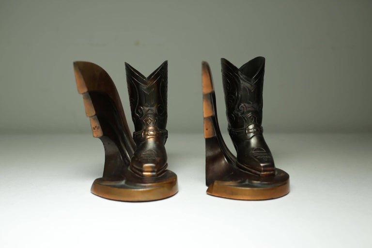 1930s Art Deco Cooper Plated Cowboy Boot Bookends by Trophy Craft at ...