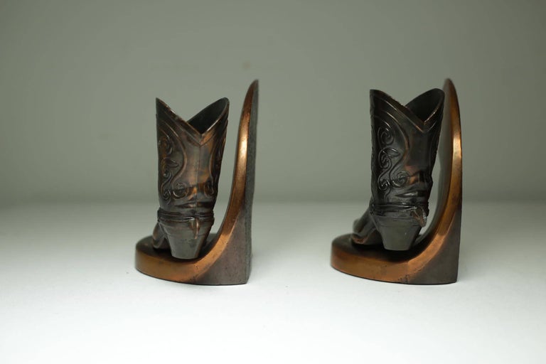 1930s Art Deco Cooper Plated Cowboy Boot Bookends by Trophy Craft at ...
