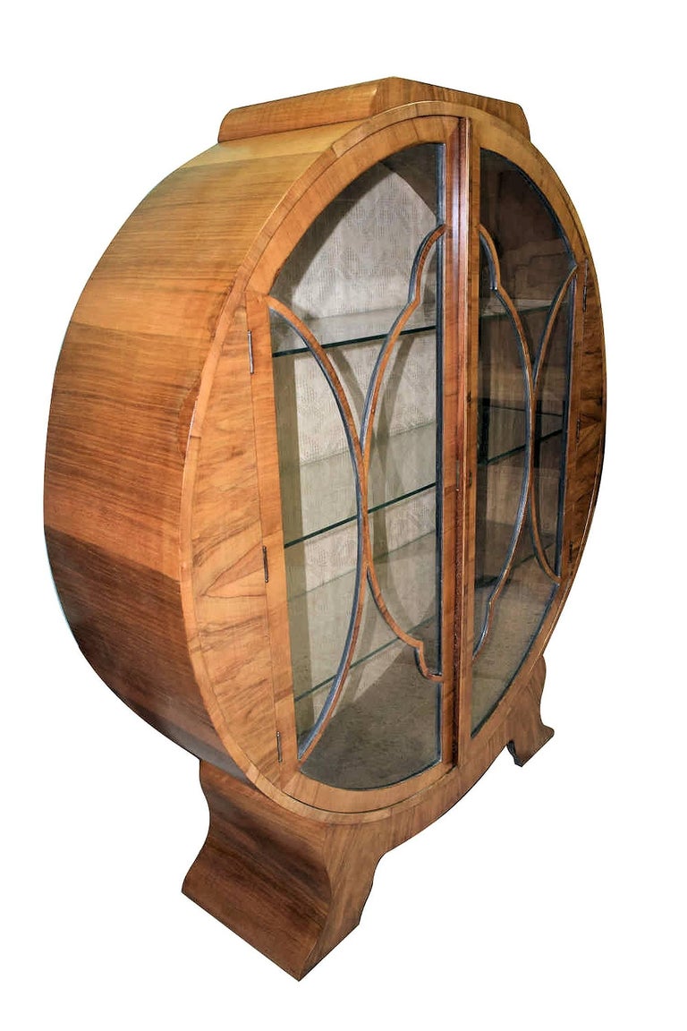 1930s Art Deco English Walnut Round Display Cabinet at 1stDibs