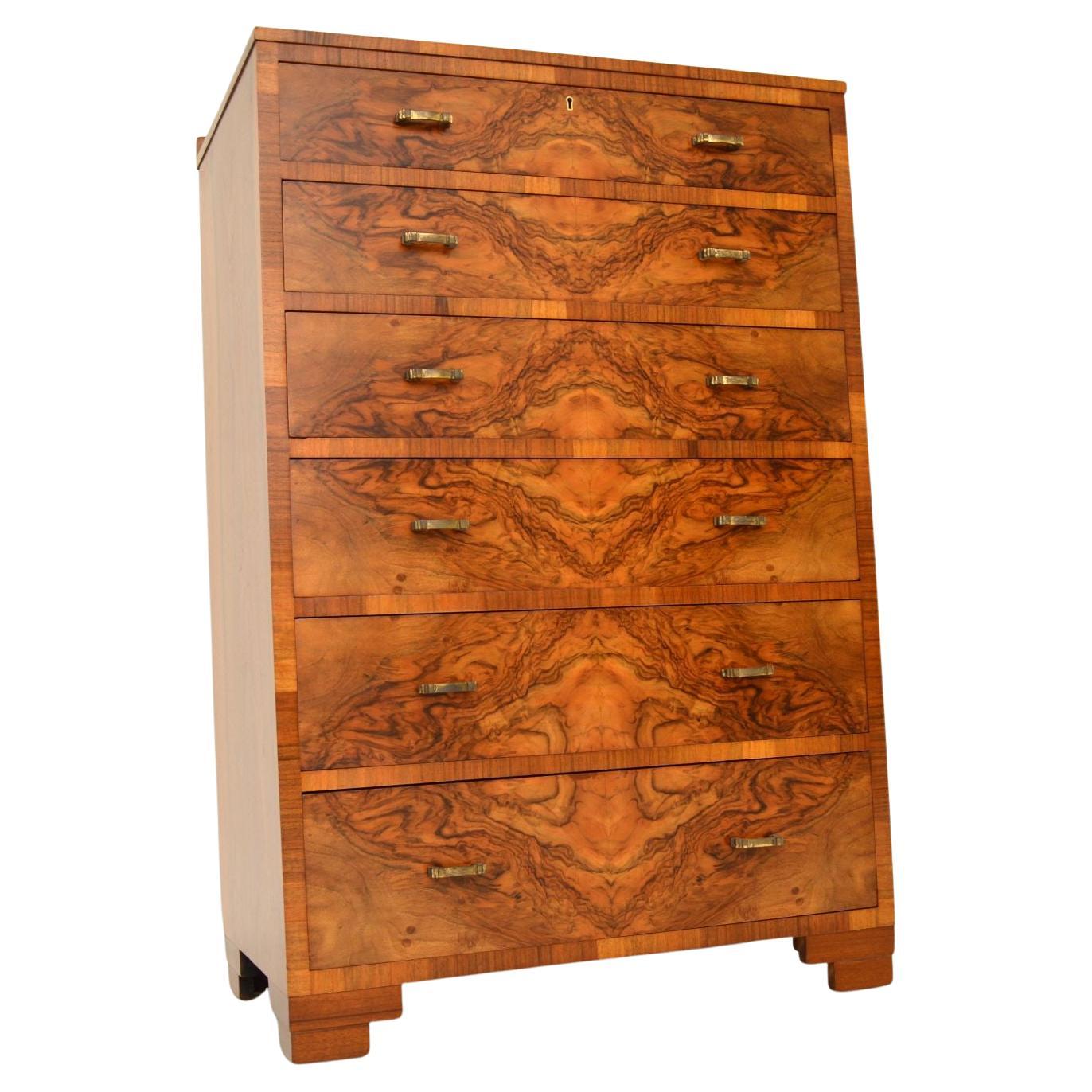 English Art Deco 1930s Walnut Chest of Five Drawers at 1stDibs