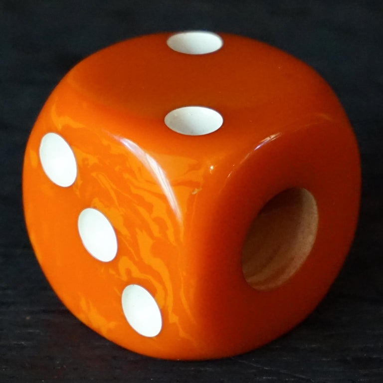 1930s Art Deco French Orange Bakelite Dice Holder with 8 Dice Cocktail ...