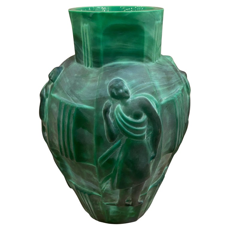 1930s Art Deco Malachite Effect Glass Paste French Vase For Sale at 1stDibs