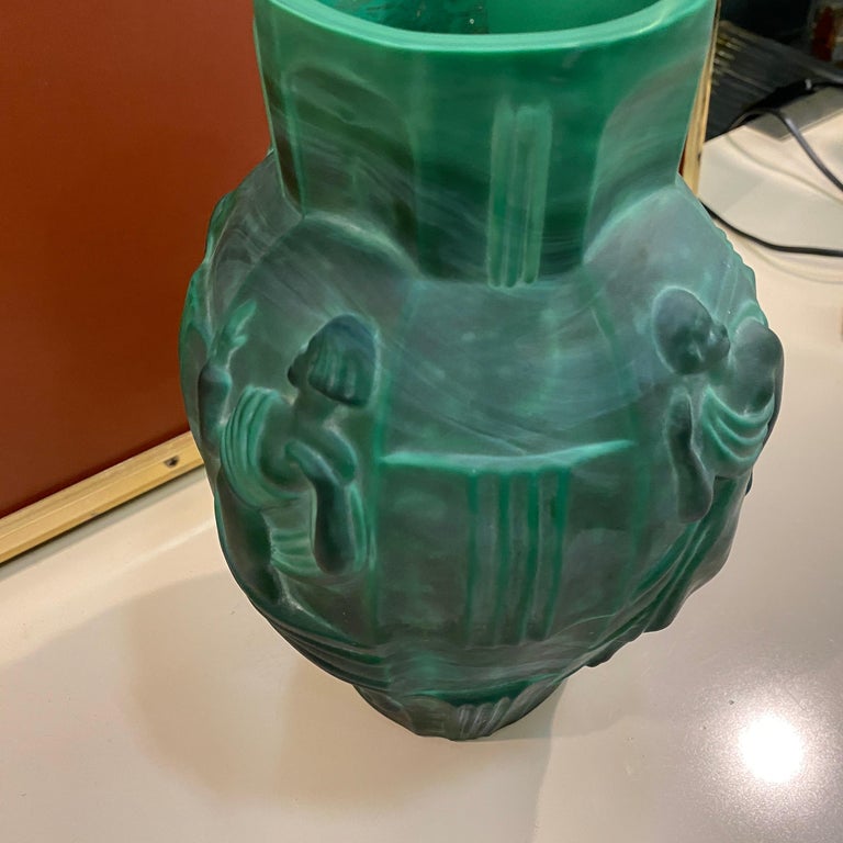 1930s Art Deco Malachite Effect Glass Paste French Vase For Sale at 1stDibs