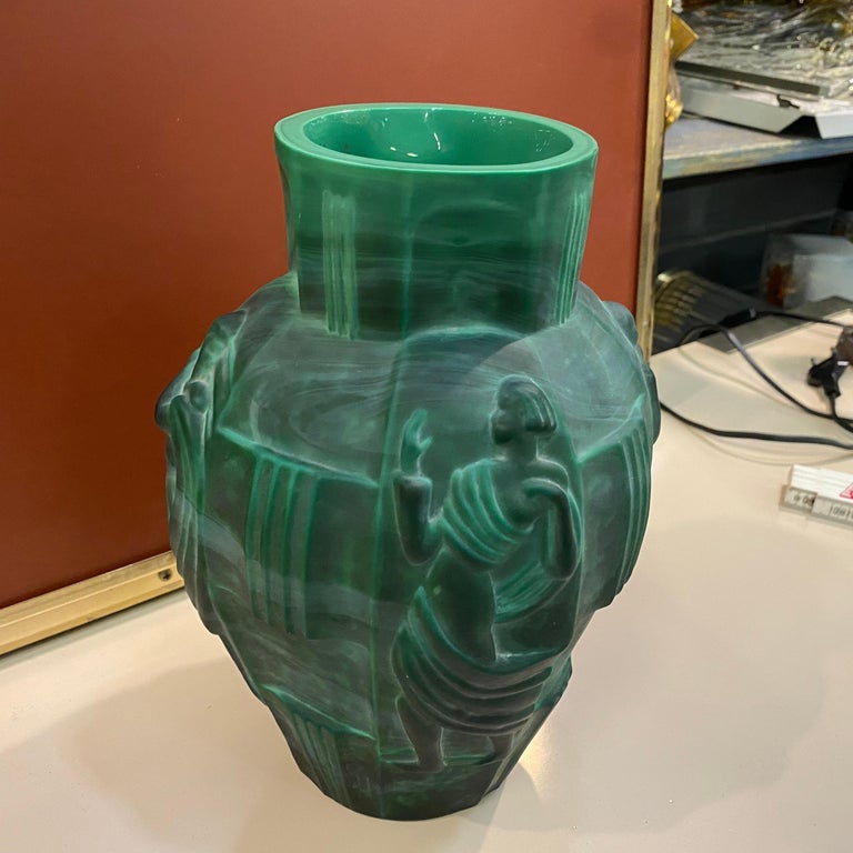 1930s Art Deco Malachite Effect Glass Paste French Vase For Sale at 1stDibs