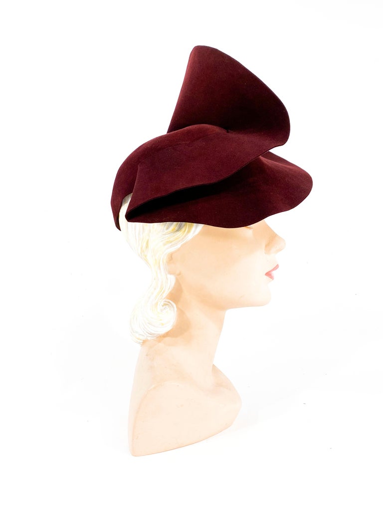 1930s Art Deco Maroon Hand Sculpted Felt Hat For Sale at 1stDibs | art ...