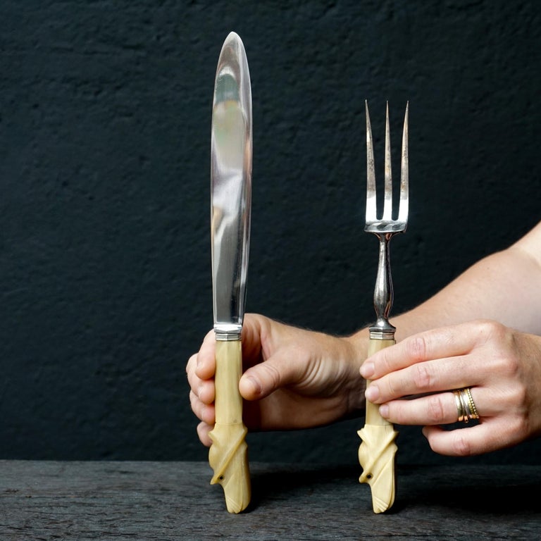 1930s Art Deco Meat Carving Set Knife and Fork, Thiers, Dogs Heads in ...