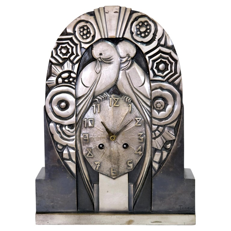 1930s Art Deco Metal Mantel Clock with Bird Motif by R. Terras For Sale ...