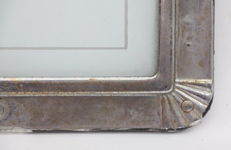 1930s Art Deco Nickel Square Light Cover w Etched Glass For Sale at 1stDibs