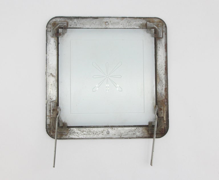 1930s Art Deco Nickel Square Light Cover w Etched Glass For Sale at 1stDibs