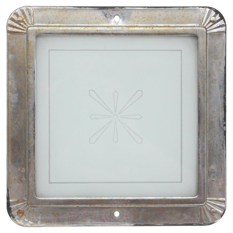 1930s Art Deco Nickel Square Light Cover w Etched Glass For Sale at 1stDibs