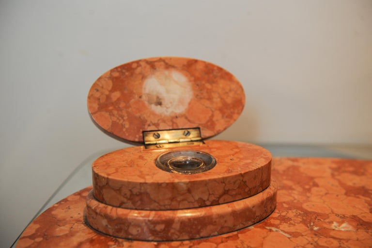 1930s Art Deco Rouge Marble Desk Set with 2 Inkwells Glass Linings and ...