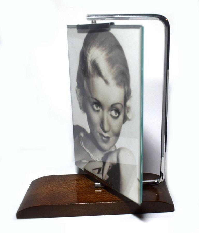 1930s Art Deco Swivel Chrome and Wood Picture Frame at 1stDibs