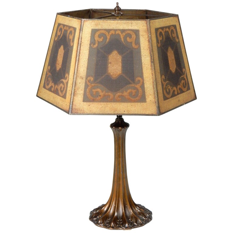 1930s Arts and Crafts Era Table Lamp with Painted Steel Mesh Shade at ...