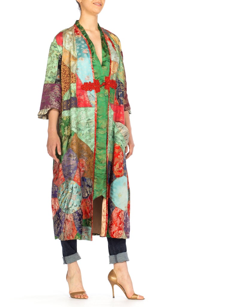 MORPHEW COLLECTION Silk Brocade Antique Fabric Patchwork Duster Coat ...