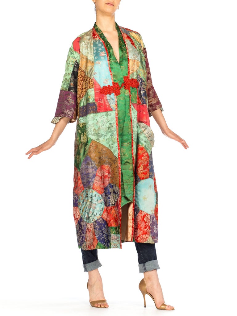 MORPHEW COLLECTION Silk Brocade Antique Fabric Patchwork Duster Coat ...
