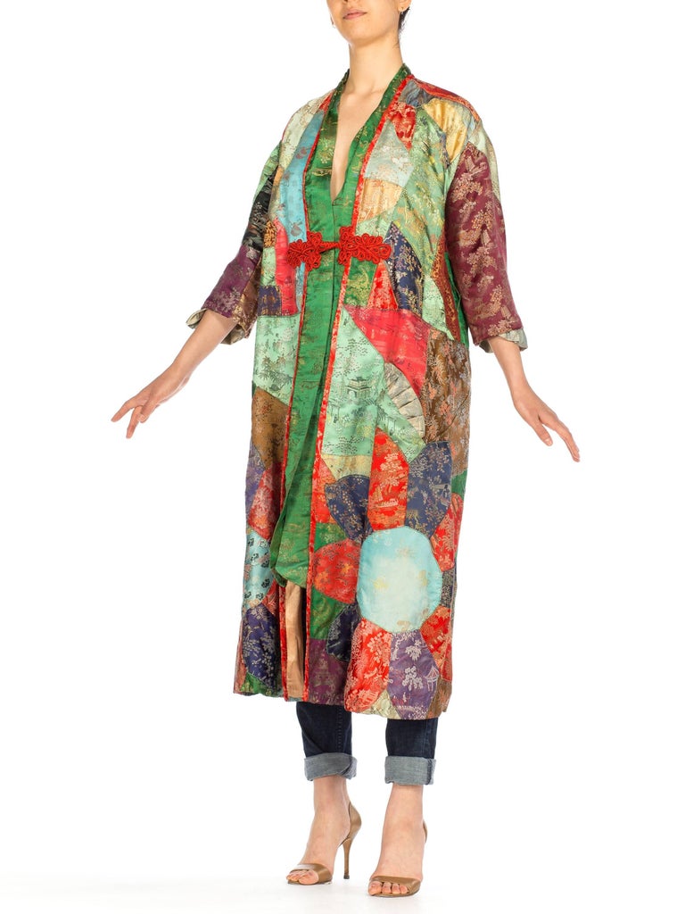 MORPHEW COLLECTION Silk Brocade Antique Fabric Patchwork Duster Coat ...