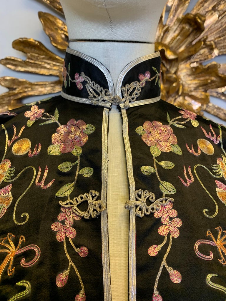 1930s Black Chinese Silk Jacket w Metallic Foil Embroidered Phoenix ...