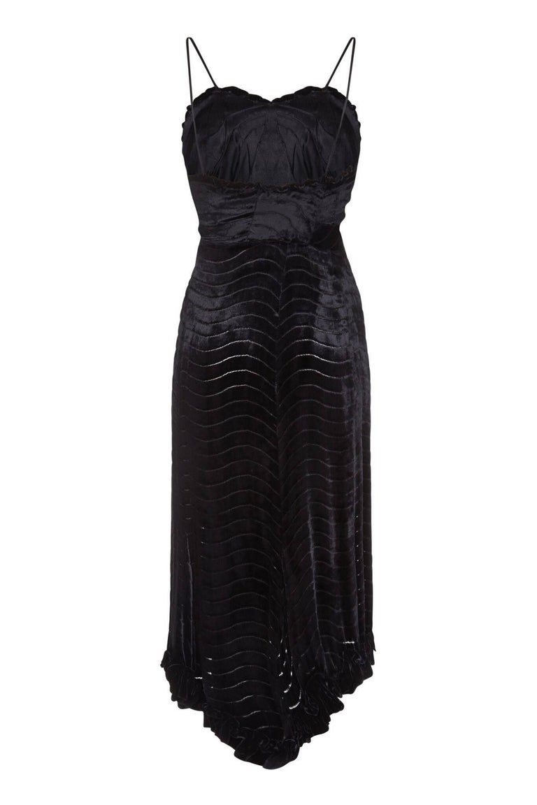 1930s Black Silk Devore Velvet Dress With Spaghetti Straps at 1stDibs