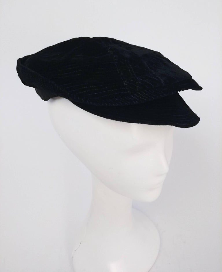 Black Striped Velvet Cap, 1930s at 1stDibs