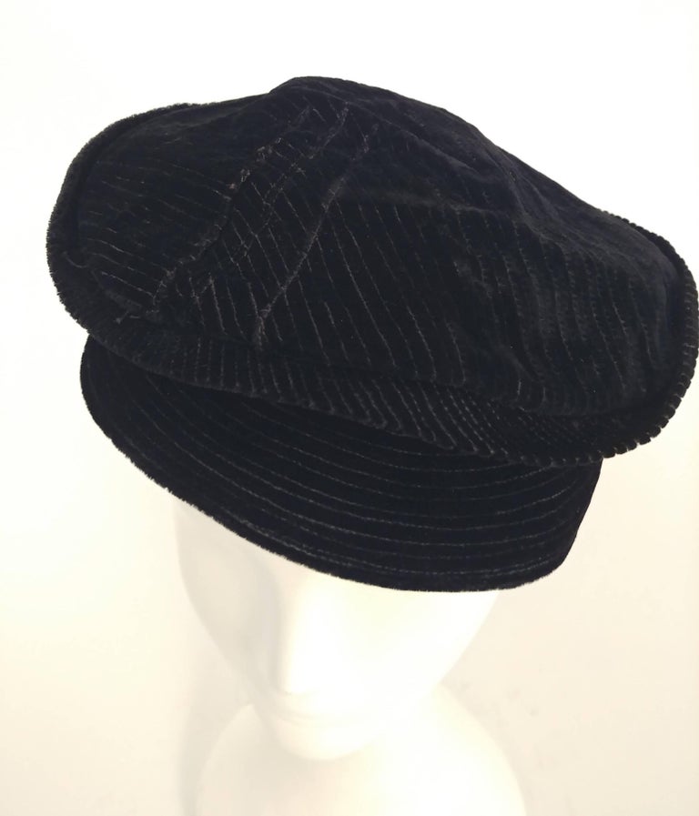 Black Striped Velvet Cap, 1930s at 1stDibs