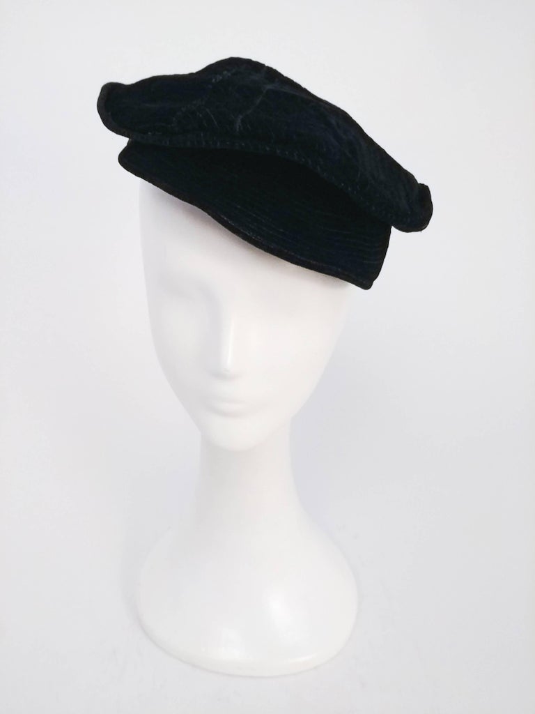 Black Striped Velvet Cap, 1930s at 1stDibs
