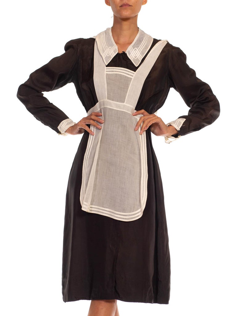 1930S Black and White Acetate French Maid Dress With Art Deco Trim For ...