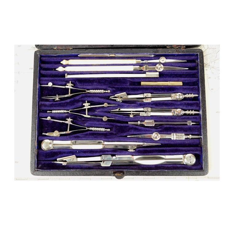 1930s Box of Compasses Drawing Instrument Wooden Box Covered with ...
