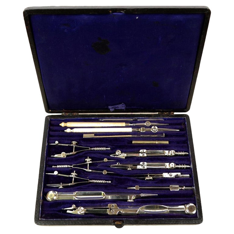 1930s Box of Compasses Drawing Instrument Wooden Box Covered with ...