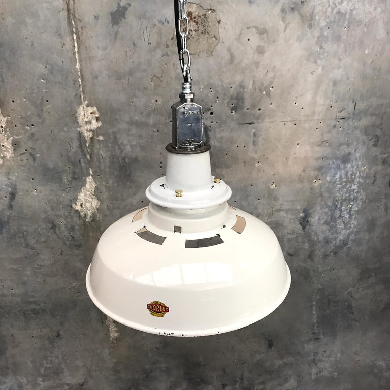 1930s British Thorlux White Enamel Vintage Industrial Factory Pendant ...