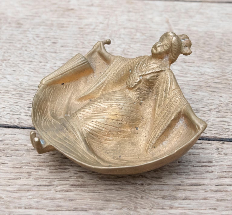 1930s Bronze Ashtray of a Woman Dressed in Front and Nude at the Back ...