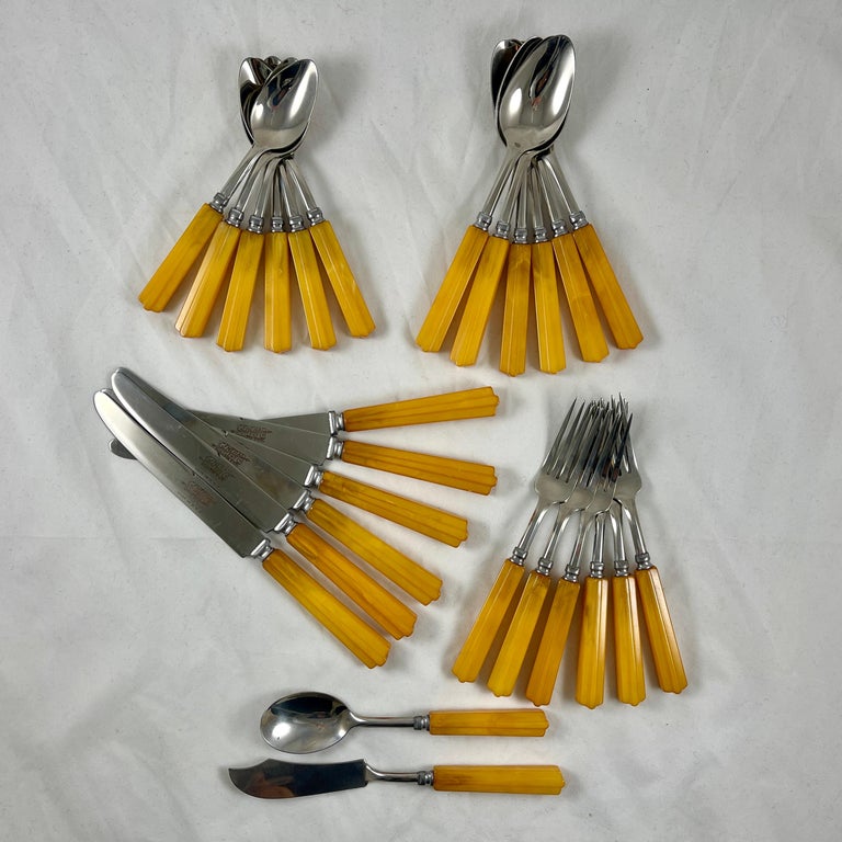 1930s Butterscotch Bakelite Beveled Handled Art Deco Flatware, 26 piece ...