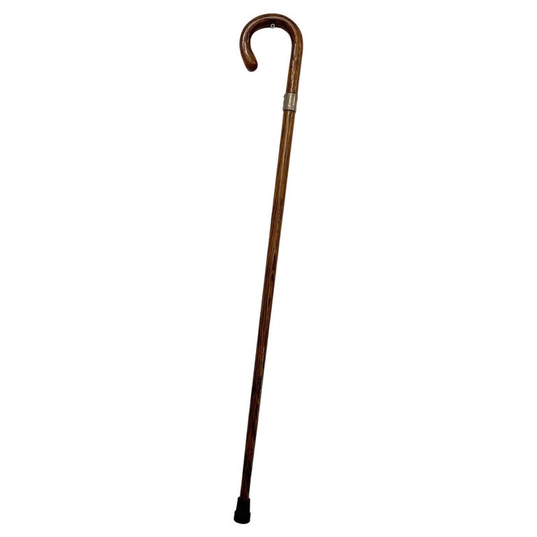 1930s C and S Sterling Silver and Wood Crook Cane Walking Stick London ...