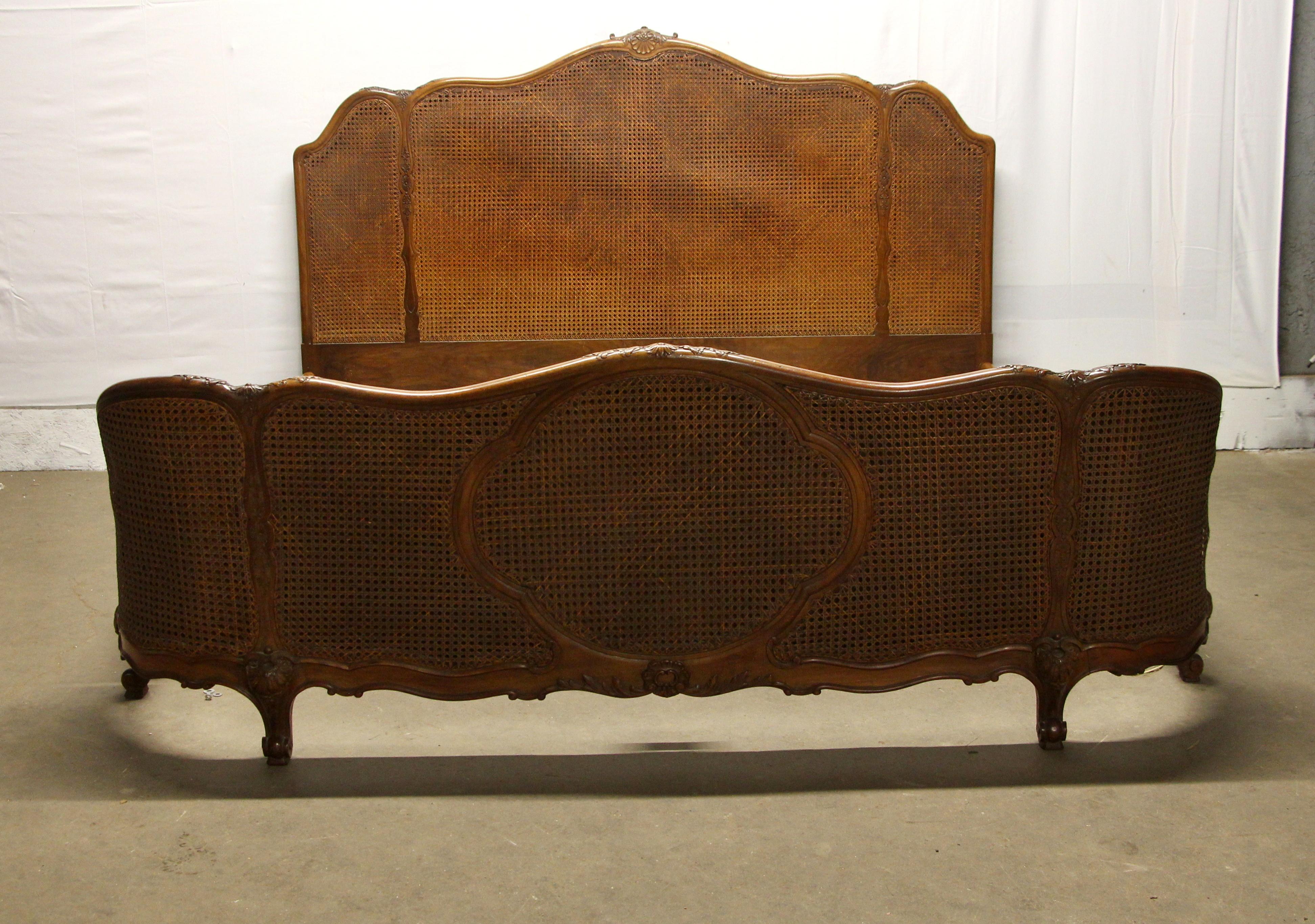 1930s Carved Dark Tone Walnut and Cane Art Deco King Size Bed Wood ...