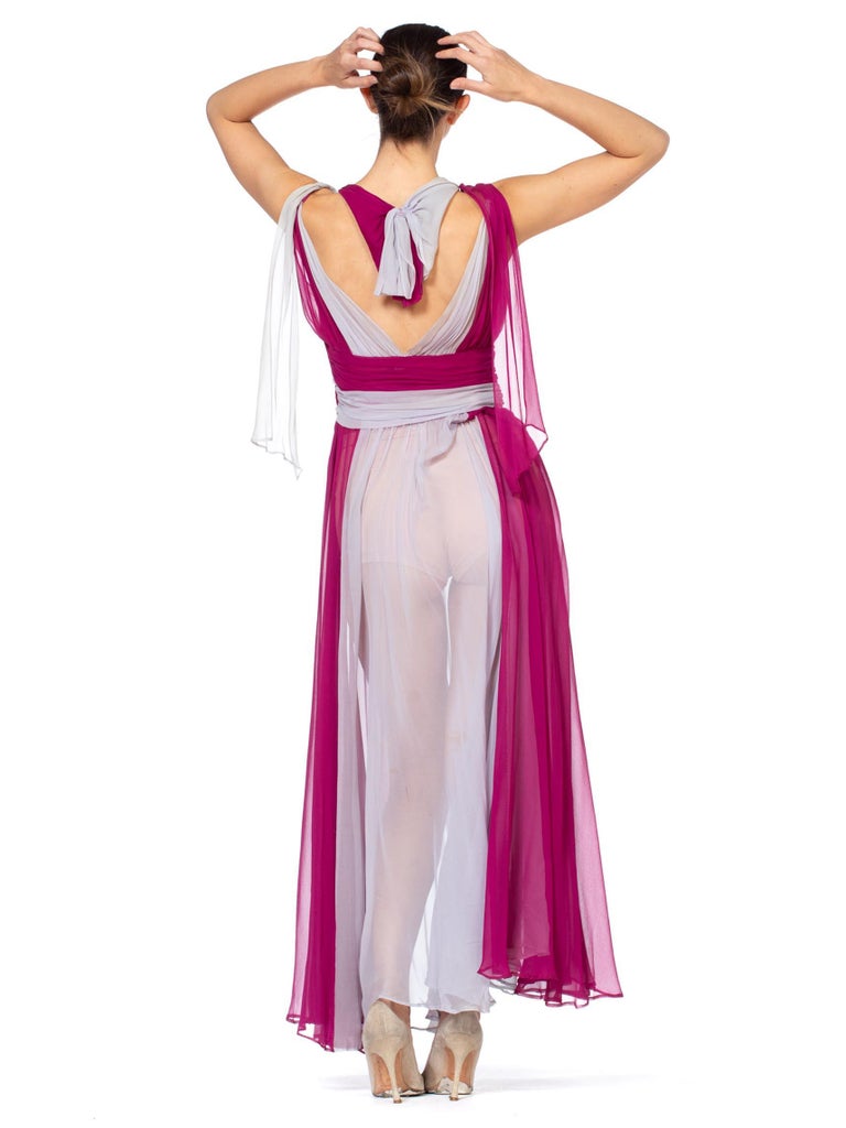 1930S Magenta and Grey Silk Chiffon Rare Color-Blocked Gown With ...