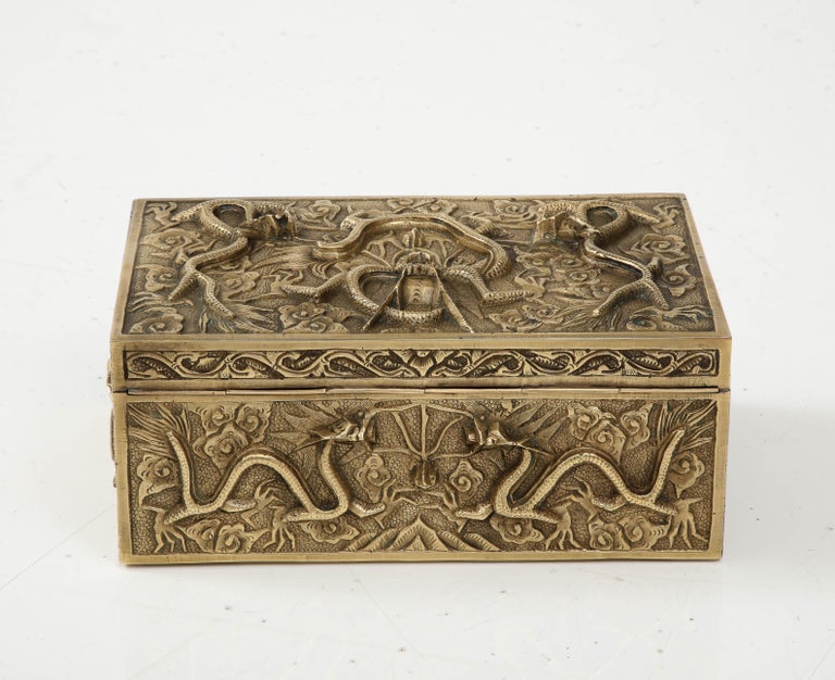 1930's Chinese Solid Brass Dragon Jewelry Box For Sale at 1stDibs