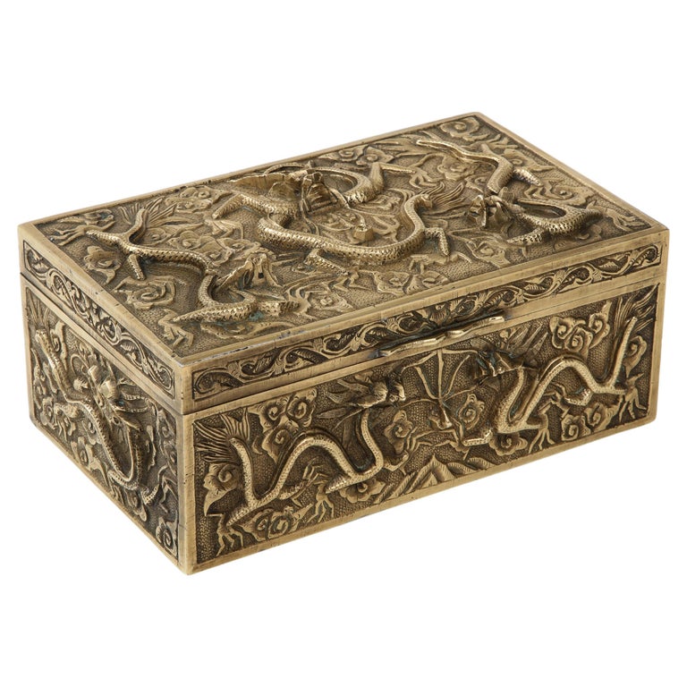 1930's Chinese Solid Brass Dragon Jewelry Box For Sale at 1stDibs