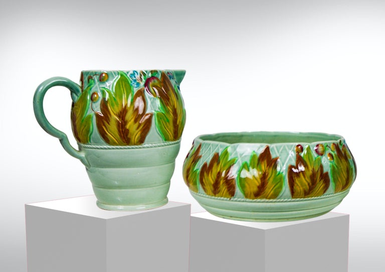 1930s Clarice Cliff Celadon Jug and Matching Bowl Large Sized For Sale ...