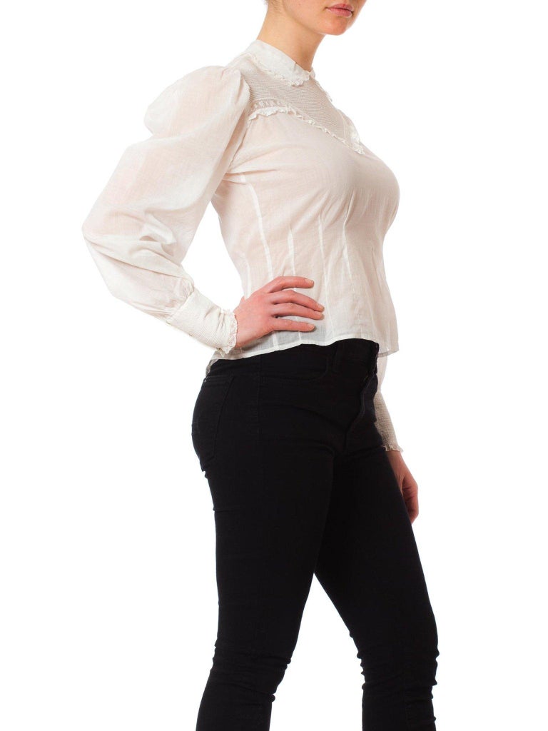 1930S White Cotton Voile Victorian Style Lace Insertion Pin-Tuck Blouse ...