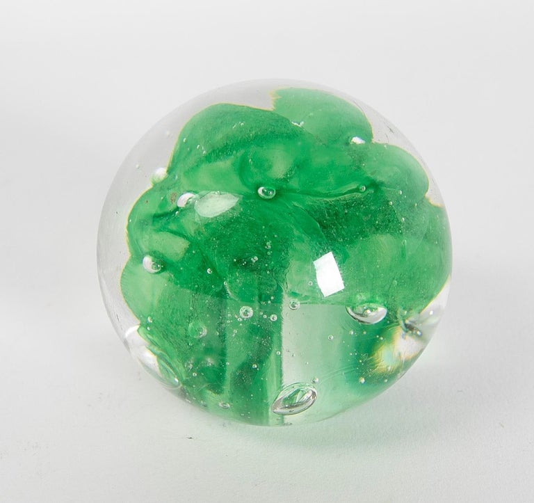 1930s Crystal Paperweight with Decoration Inside with Green Color For ...