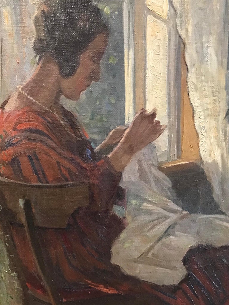 1930s Danish Oil Painting on Canvas of a Woman with a Dog by Carl ...