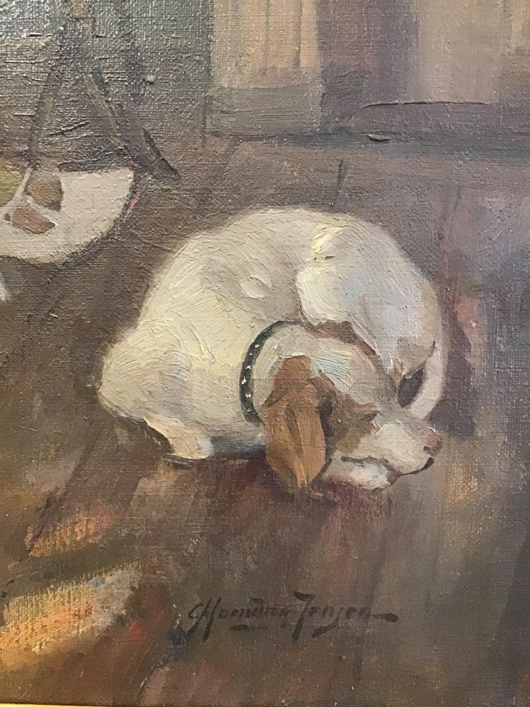 1930s Danish Oil Painting on Canvas of a Woman with a Dog by Carl ...