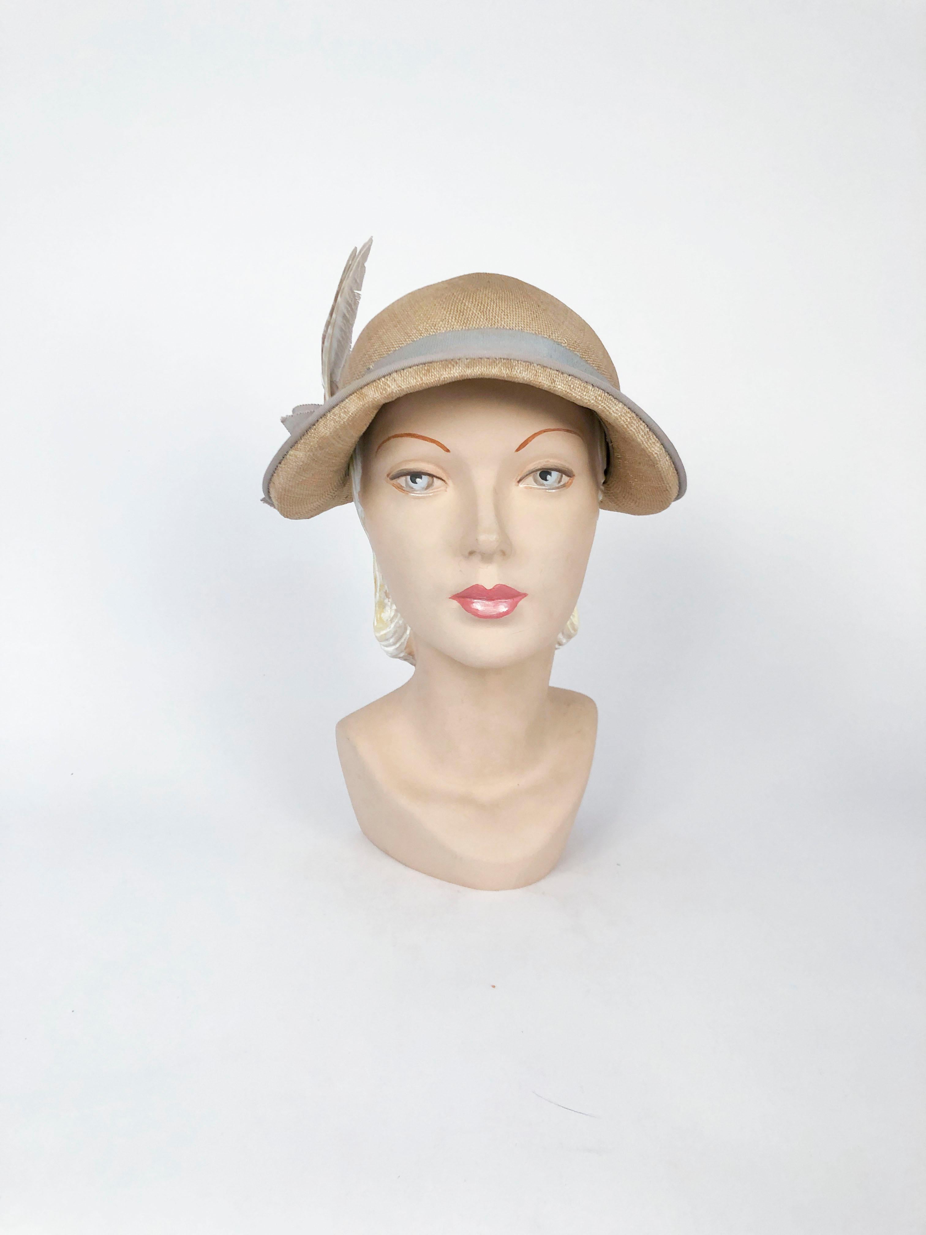 1930s Ecru Straw Panama Woven Day Hat With Pewter Band at 1stDibs