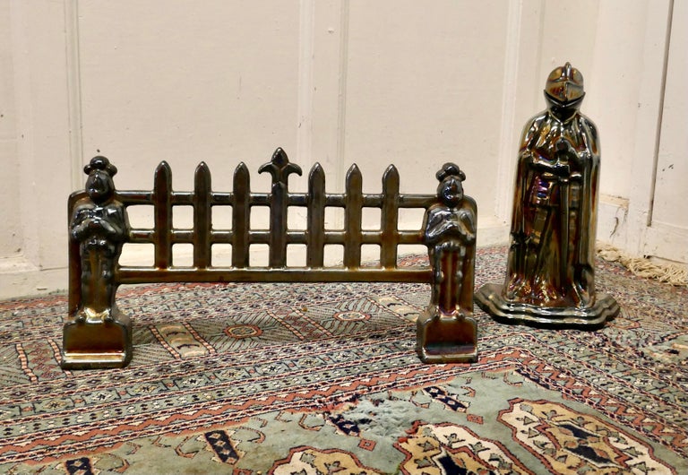 1930's Enamelled Knight Fireside Companion Set and Matching Fender For ...