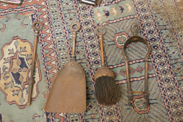 1930's Enamelled Knight Fireside Companion Set and Matching Fender For ...