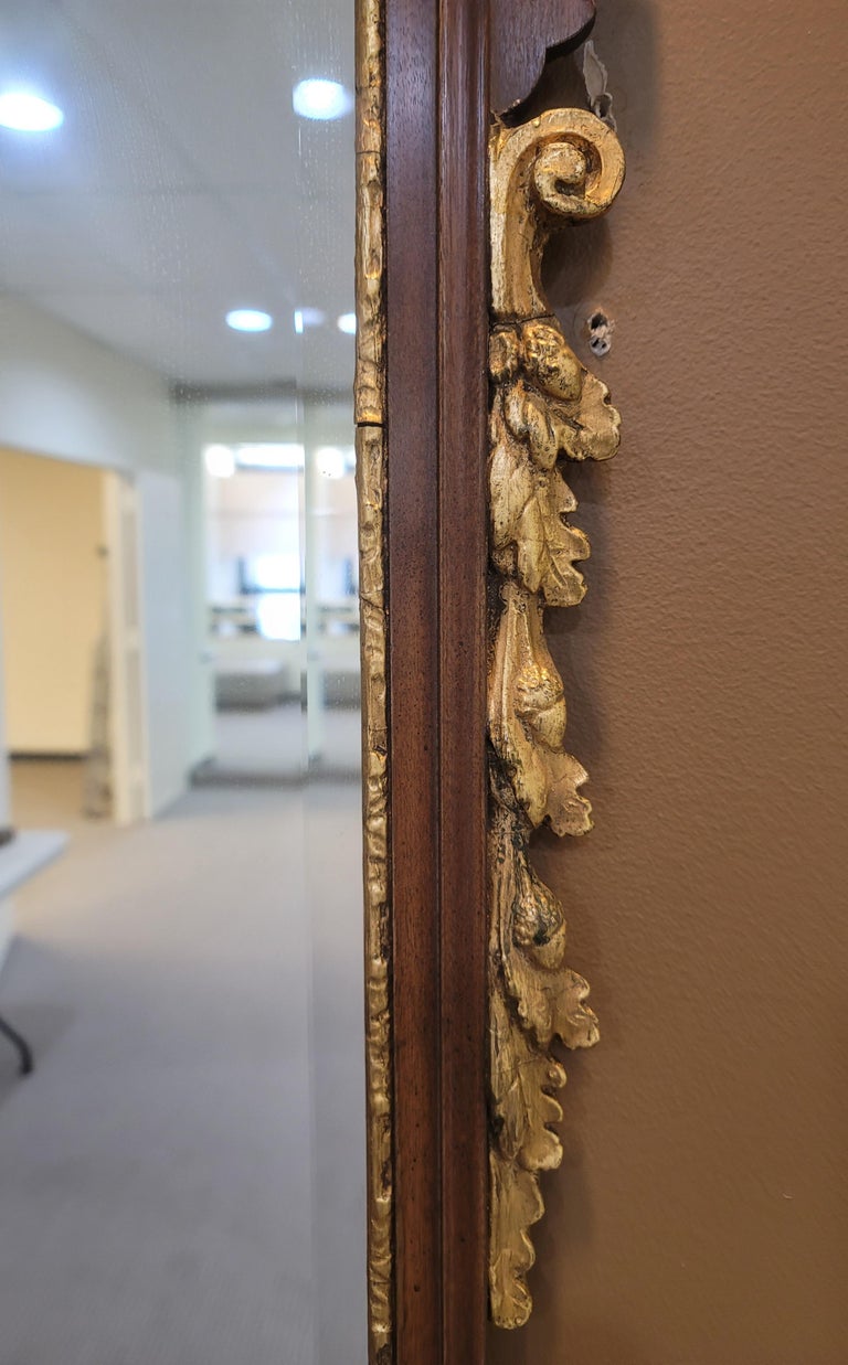 1930s English Chippendale Mahogany Parcel-Gilt Mirror w/ Phoenix Crest ...