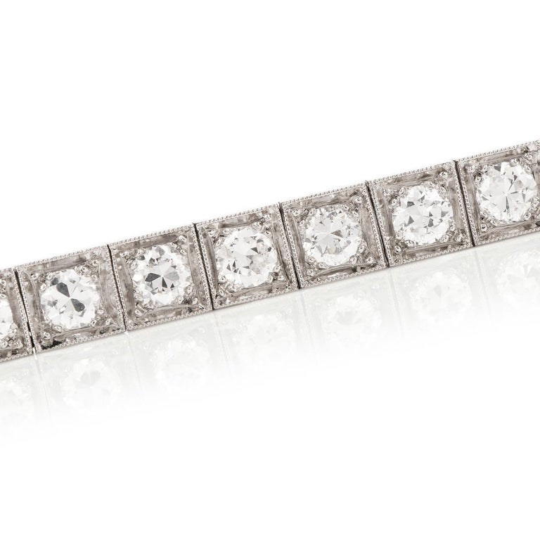1930s European Diamond Square Platinum Straight Line Bracelet at 1stDibs