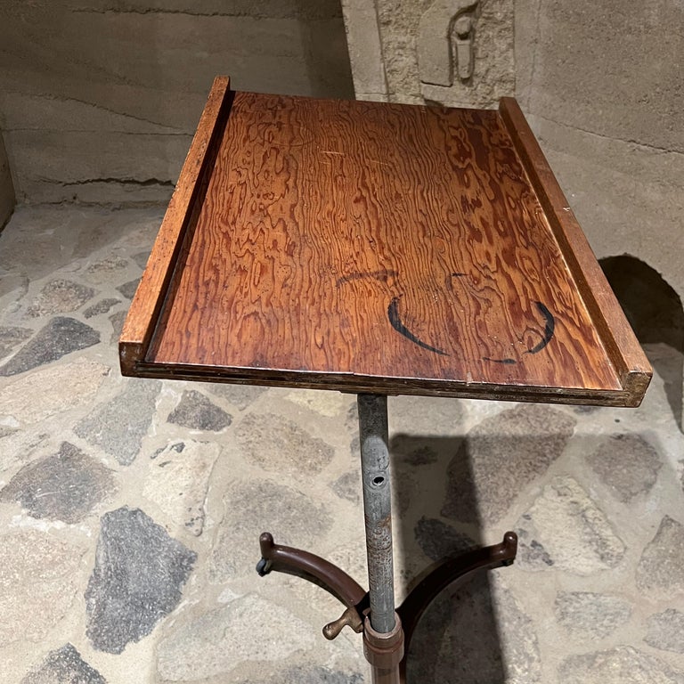 1930s Fabulous Industrial Adjustable Wood Table Hand Crank Metal Base ...