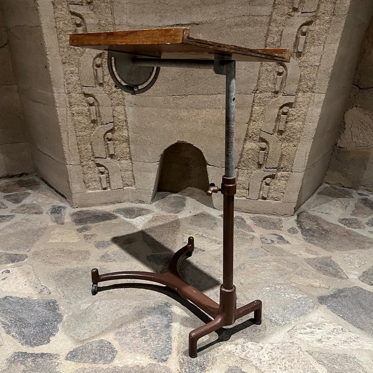 1930s Fabulous Industrial Adjustable Wood Table Hand Crank Metal Base ...